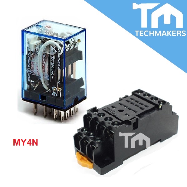 Relay 5A/ 10A 12V/24V/48V/AC380V LY2N-J /MY2N DPDT / MY4N 4PDT Transparent Shell Relay Module ...