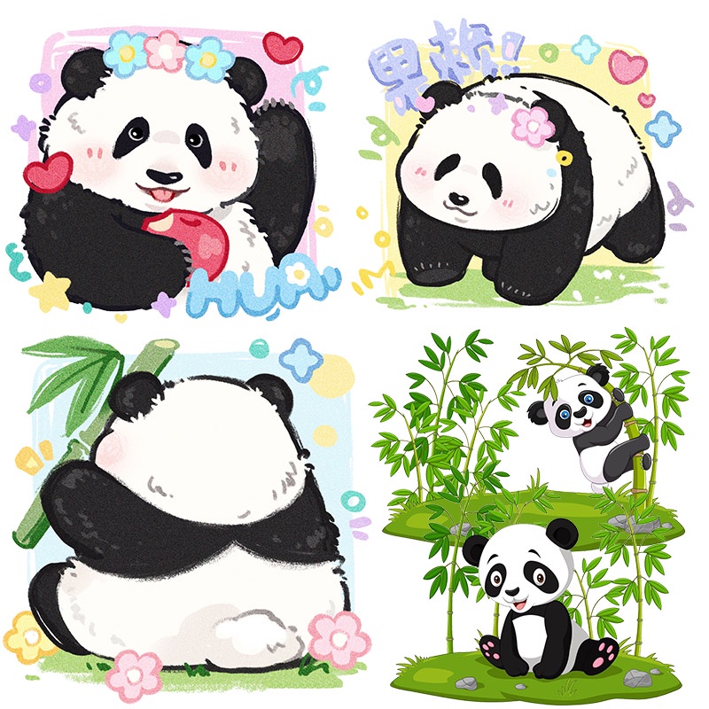 Huahua Panda Cartoon Iron on Patches Washable Thermal Vinyl Stickers ...