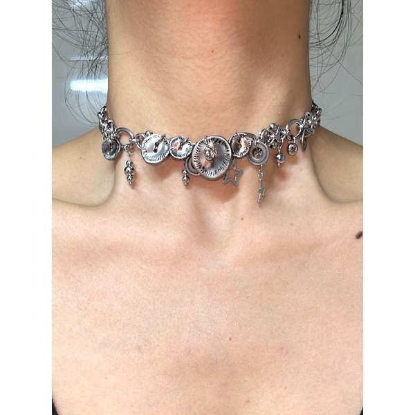 Original Design Punk Retro Heavy Industry Button Titanium Steel Choker ...