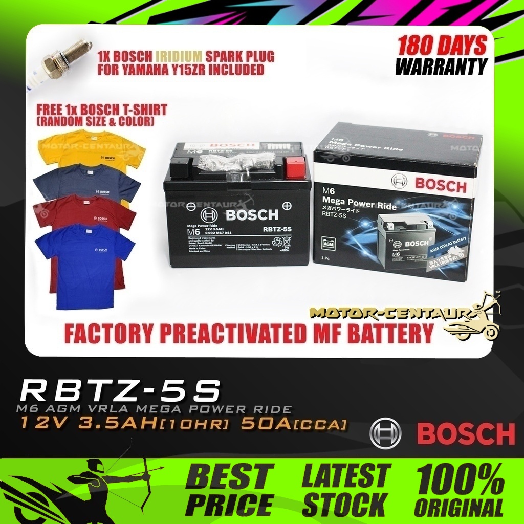 BATERI MOTOSIKAL BOSCH VRLA AGM BATTERY M6 MEGA POWER RIDE RBTZ-5S ...