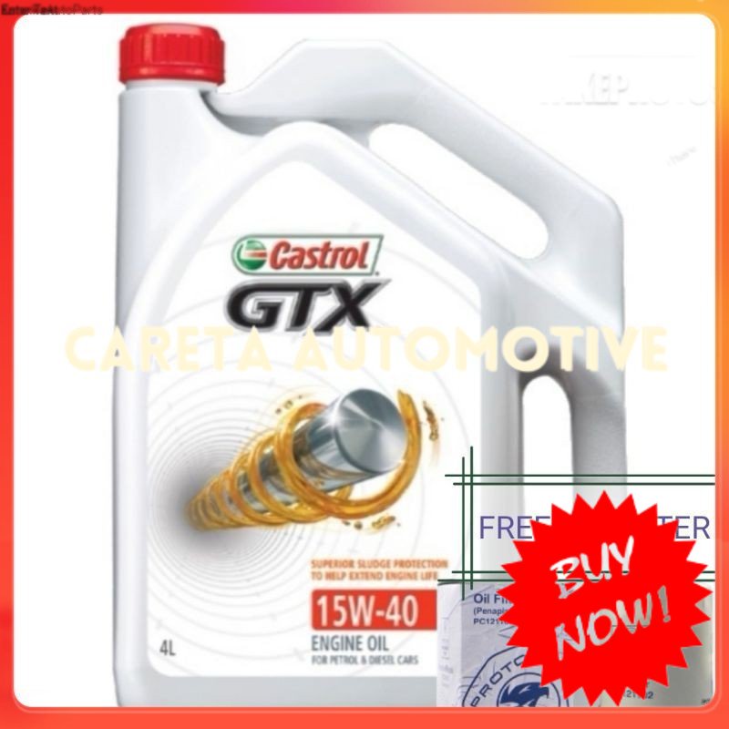 CASTROL GTX 15w40 ENGINE OIL 4L (FREE PROTON GENUINE OIL FILTER 1PC ...