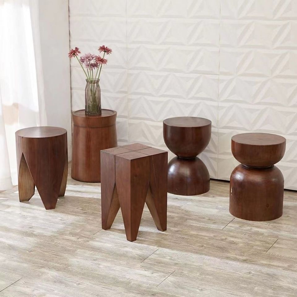 『Free Shipping』Nordic Logs Home Coffee Table Stool Short Simple Solid ...