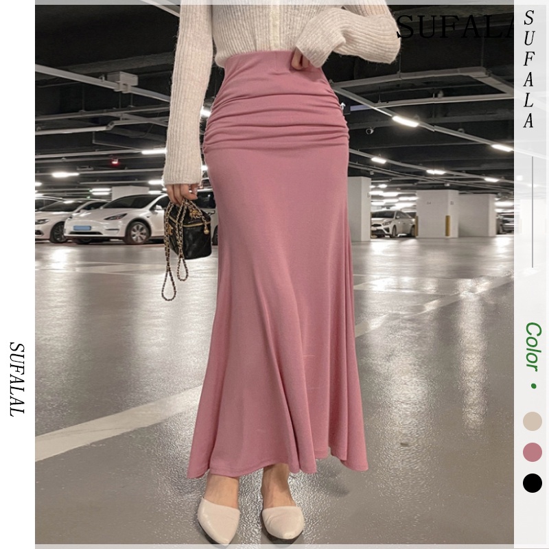 Summer Fashionable Women's Slim-Fit Solid Color Fishtail Skirt | Shopee ...