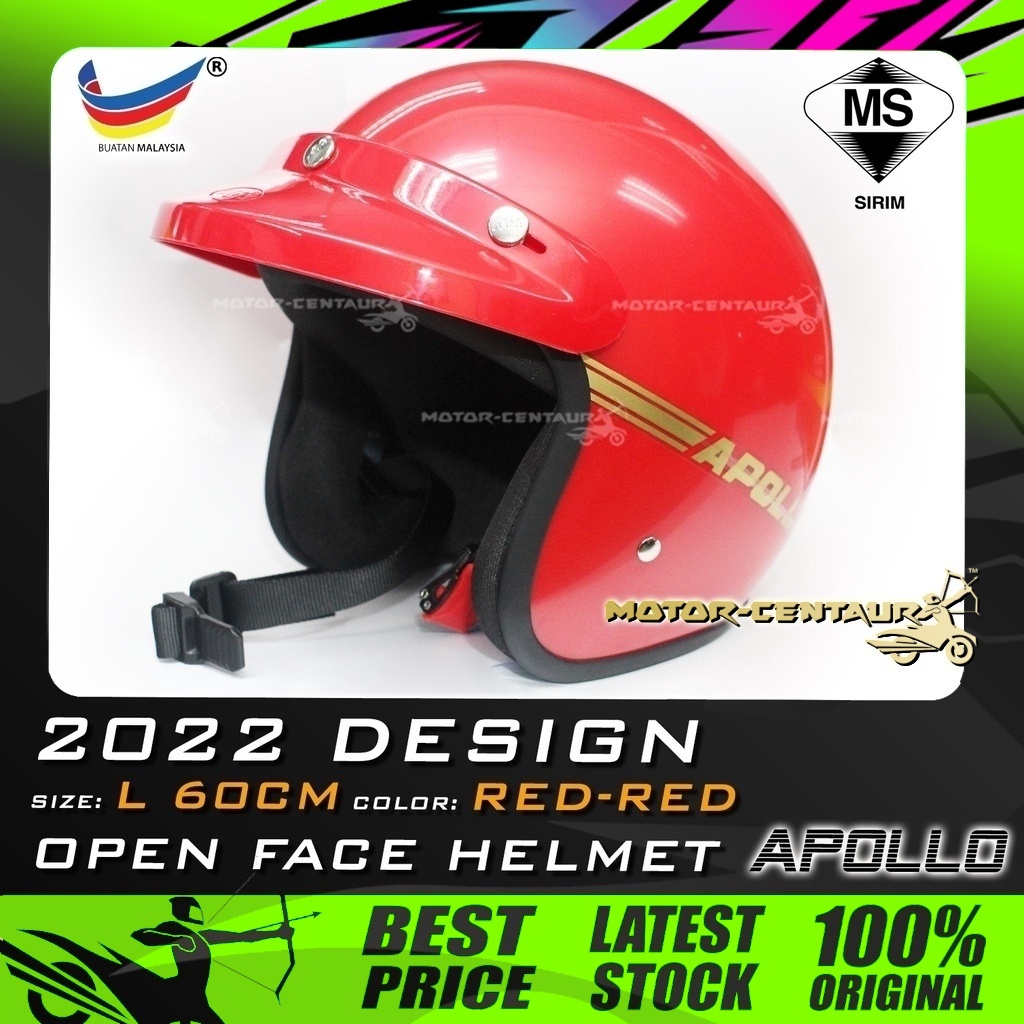 SET KOMBO TOPI KELEDAR APOLLO HELMET RED SIZE: L 60CM (SIRIM CERTIFIED ...
