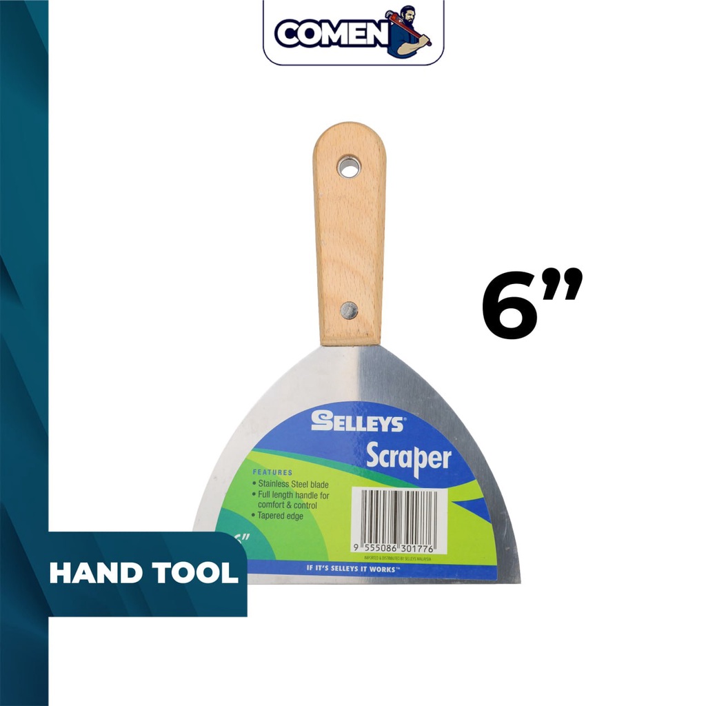 SELLEYS Wood Handle Stainless Steel Scraper 6 Inch Wall Plastering ...