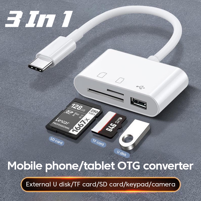 3 in 1 USB Type C OTG Card Reader To SD TF Memory Cards Reader Adapter ...