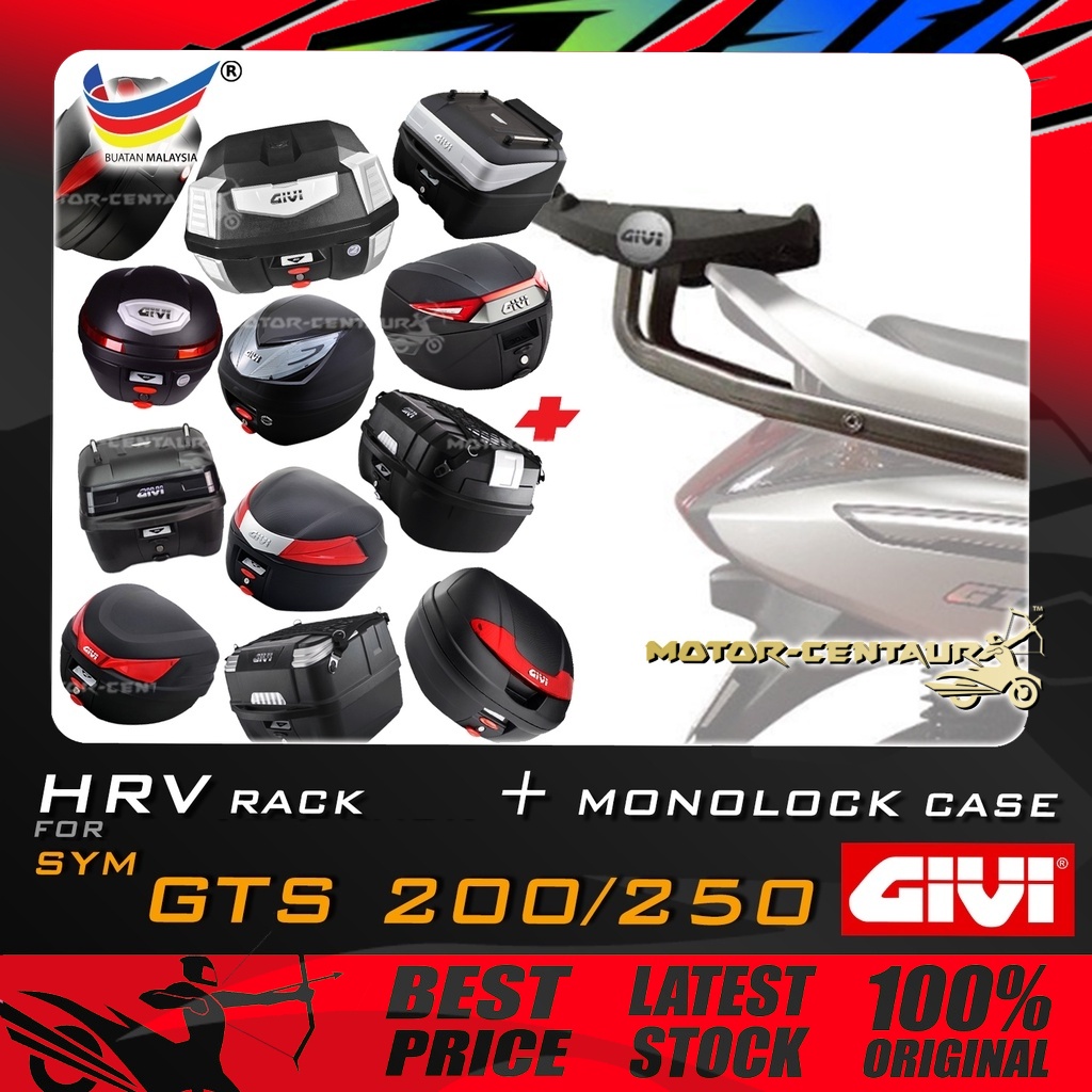 SET KOMBO KOTAK/BOX GIVI B27/B270/B32/B33/B42/B45/E43/E250 TOP CASE + GIVI SYM GTS 200, GTS 250 ...