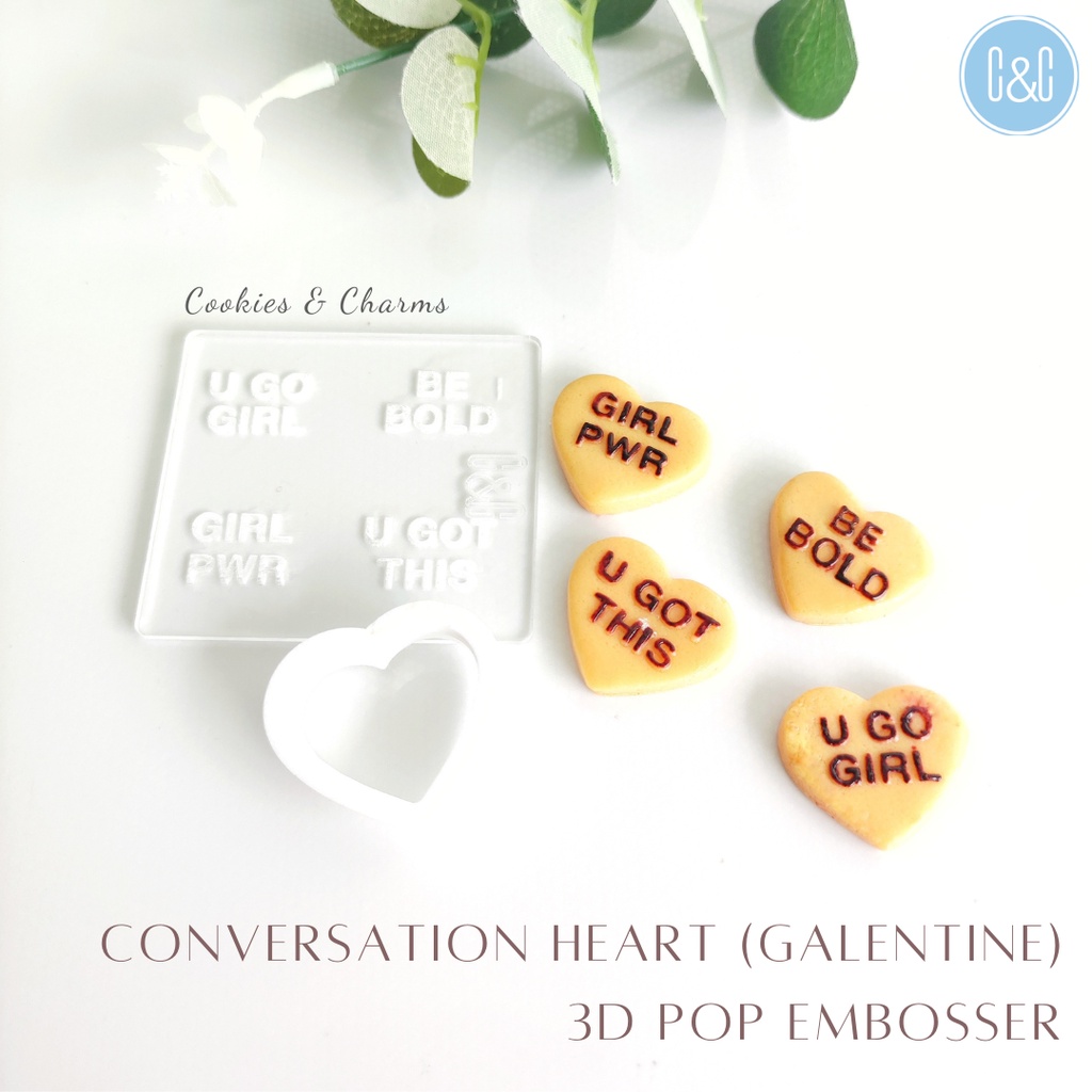 Conversation Heart Galentine 3D POP Embosser with Matching Clay Cutter ...