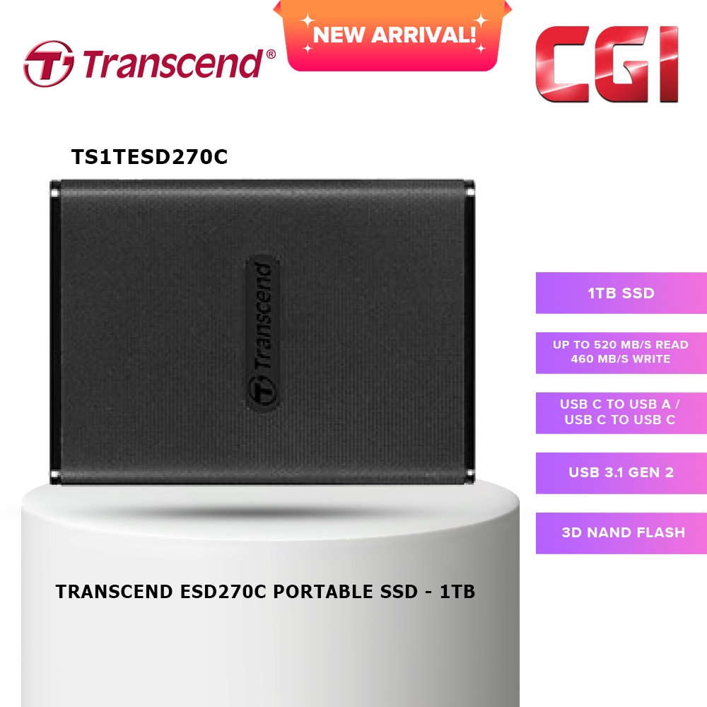 Transcend 1TB ESD270C USB 3.1 Gen 2 Type-C Portable SSD - TS1TESD270C ...