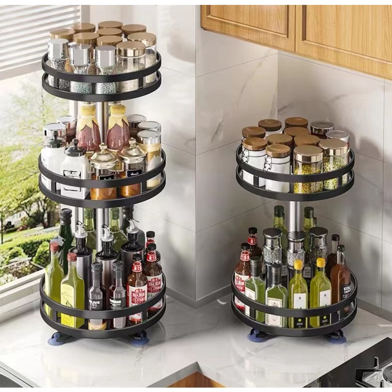 LOCAL⚡ 360° Rotatable Kitchen Rack Rotating Spice Rack Rempah Seasoning ...
