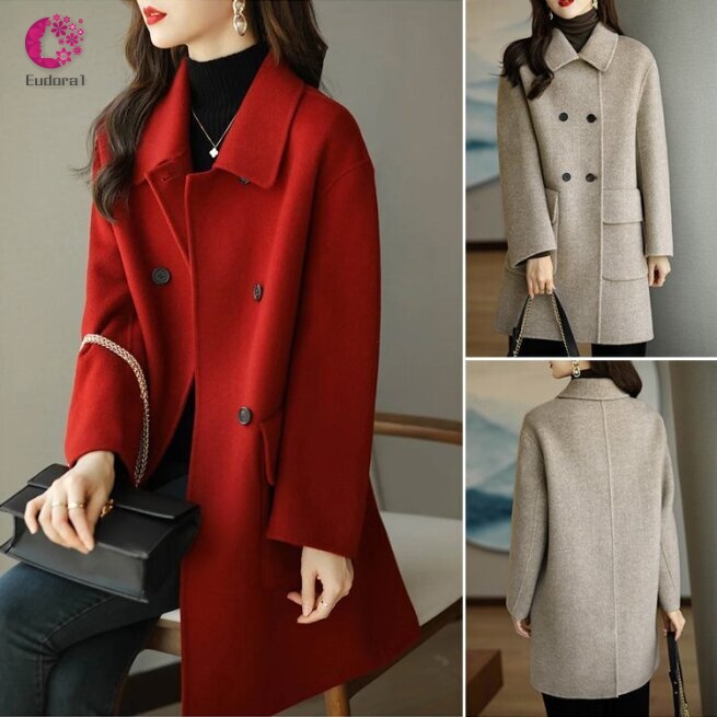 Women Winter Wool Long Coat Slim Coats Casual Warm Overcoat | Shopee ...