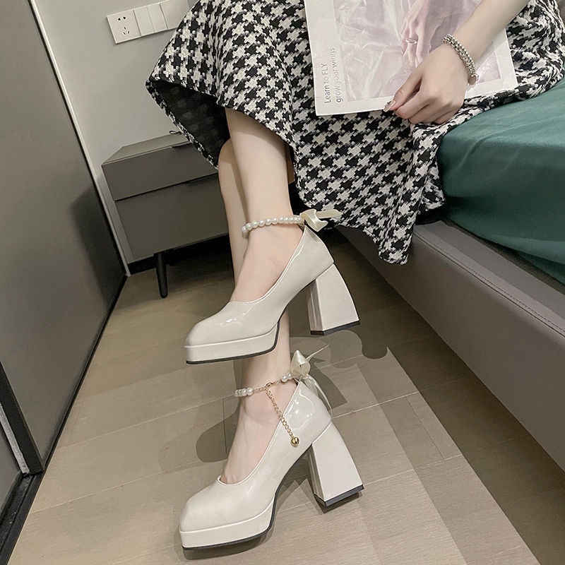 [with box] Mary Jane Shoes Women New Style Waterproof Platform Bow ...