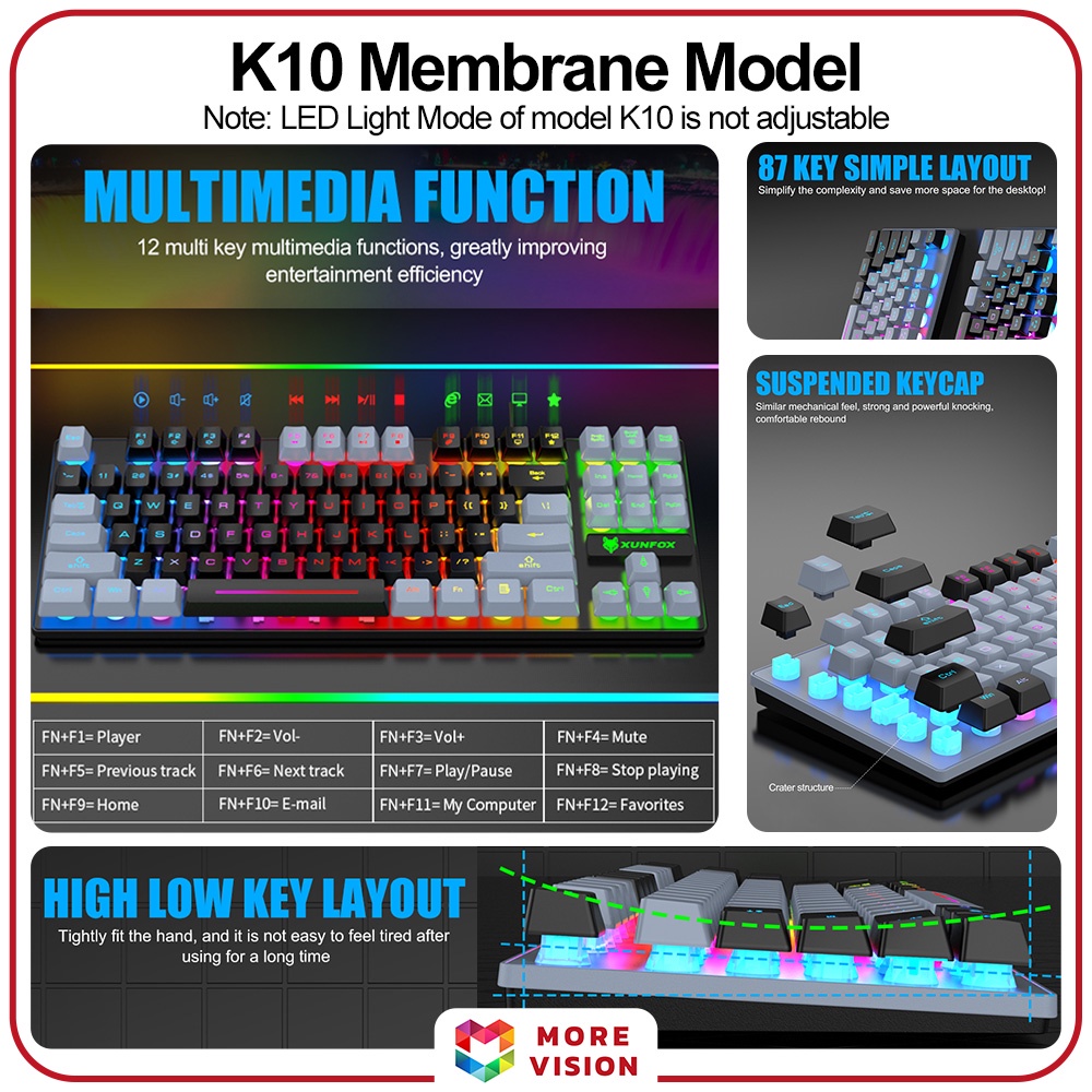 XUNFOX K80 K10 Gaming Mechanical Keyboard USB Luminous RGB Light Color ...