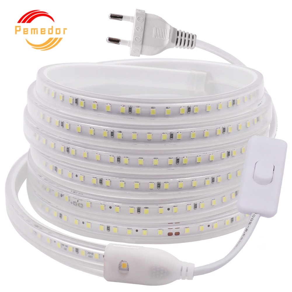 220V LED Strip 2835 with Free Switch Plug High Brightness Warm Cold ...