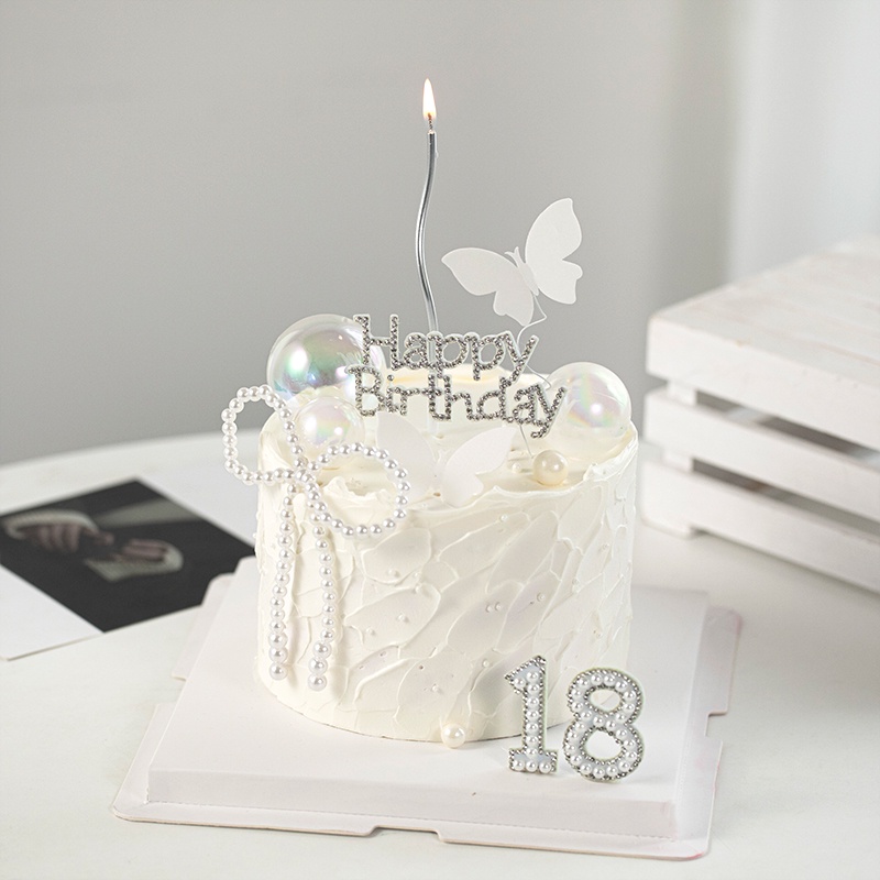 Diamond Happy Birthday Cake Topper Pearl Number Cake Topper Ball Cake ...