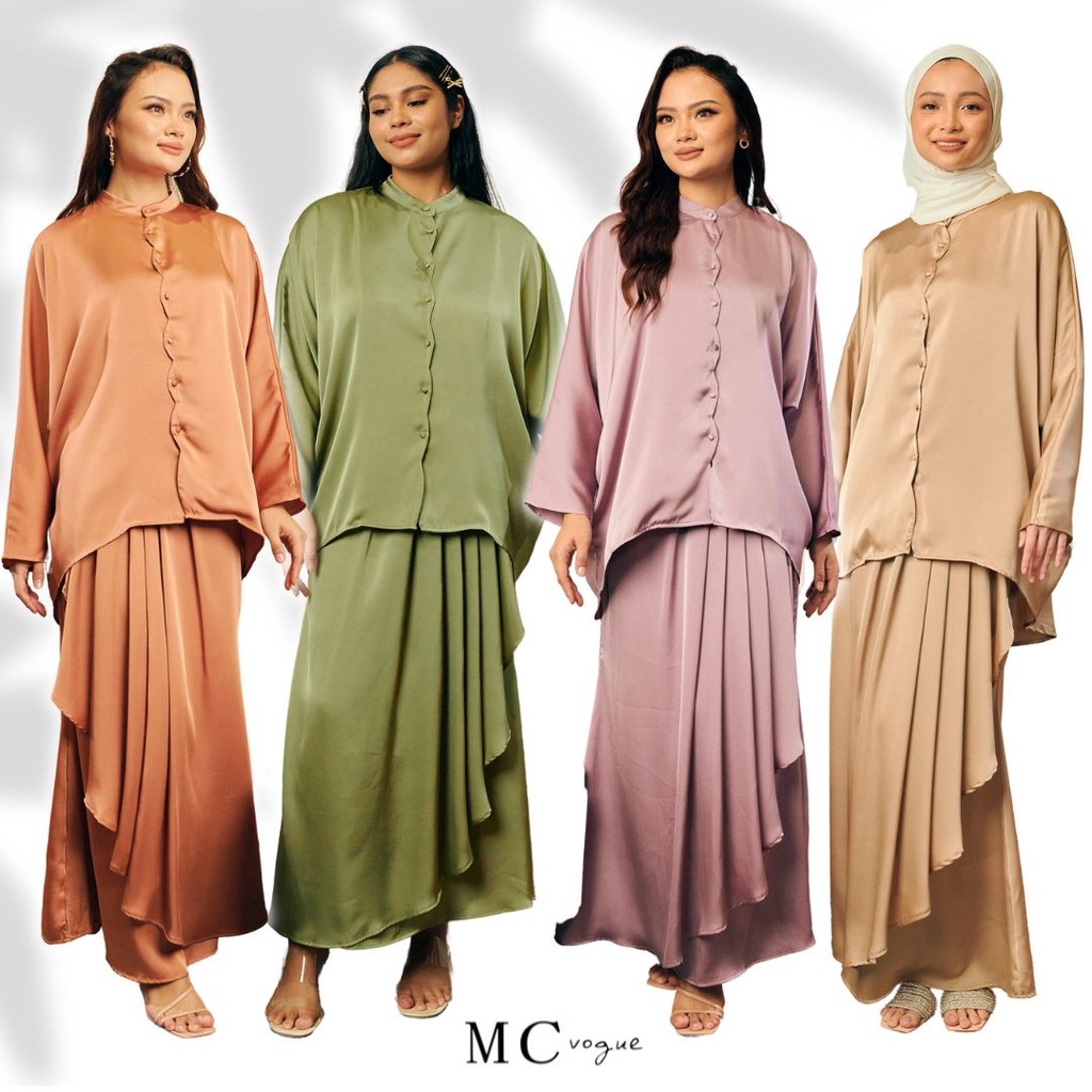 MC Vogue Jazlyn Baju Kurung Satin Raya 2023 Scallop Edge Loose Draped ...