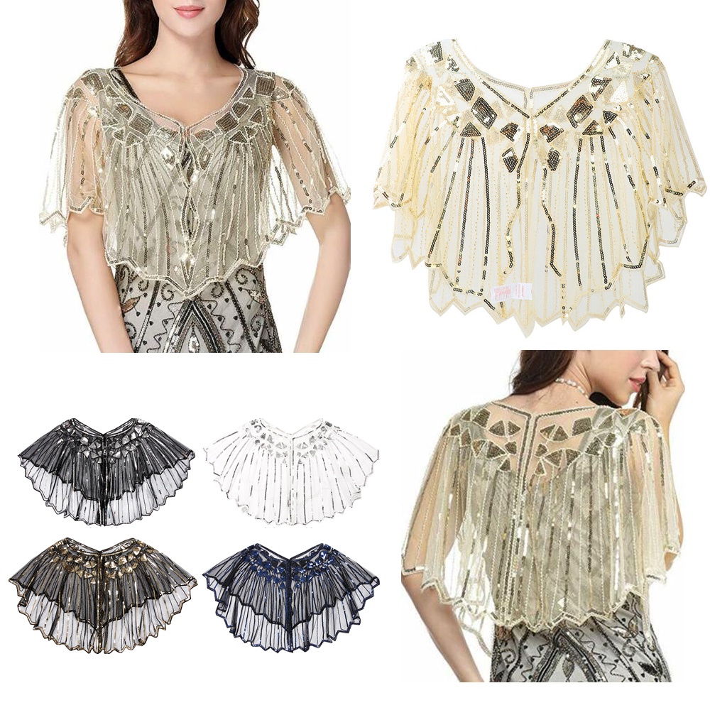 Women Flapper Cover Up Evening Dress Accessories Party Sequins Shawl ...