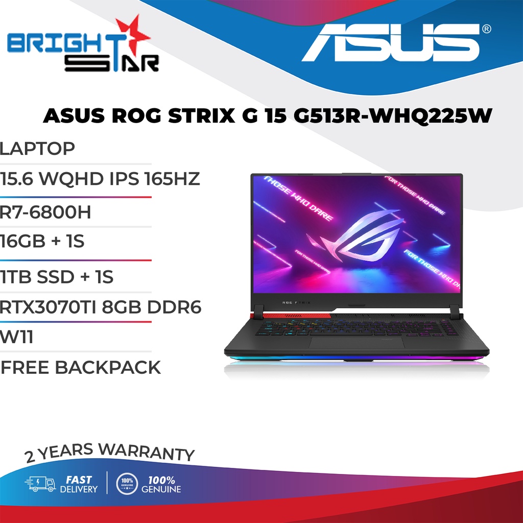 LAPTOP ASUS ROG STRIX G 15 G513R-WHQ225W (15.6 WQHD IPS 165HZ/R7-6800H ...