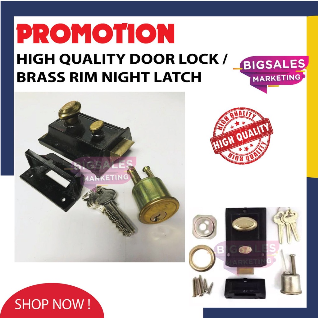 BIGSALES High Quality Brass Rim Night Latch Door Lock / Kunci Pintu ...