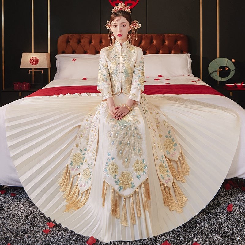 [MOMO Bridal Wedding Dress] Champagne Color Xiuhe Dress Female Bride ...