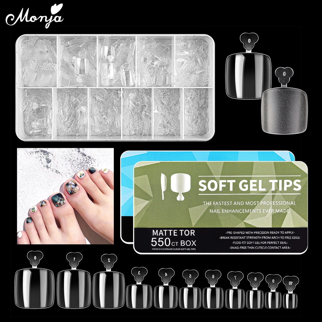 Monja 550Pcs False Toe Nails Full Cover Matte&Clear Fake Nails Square ...