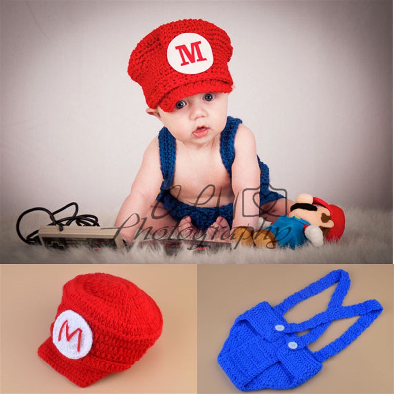 Super Mario Handmade Wool Suit Photography Clothing Infant Hat Baby 0 ...