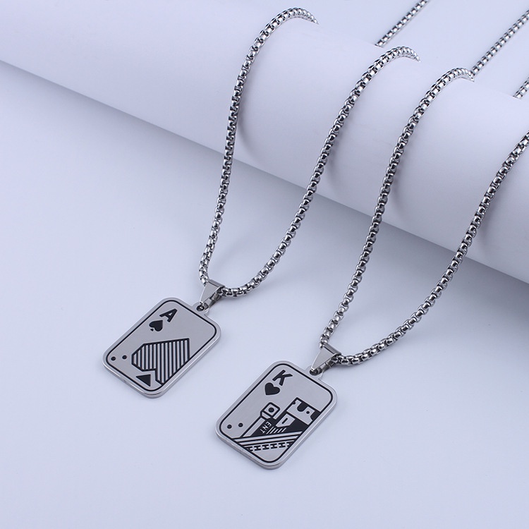 2023 New Stainless Steel Playing Card Necklace Hip Hop Titanium Steel ...