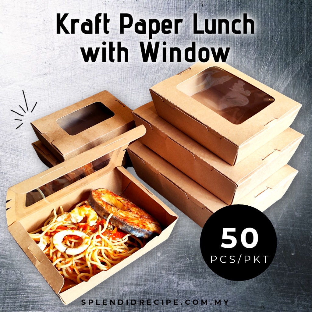 Kraft Paper Lunch Box with Window ( 50pcs) | Shopee Malaysia