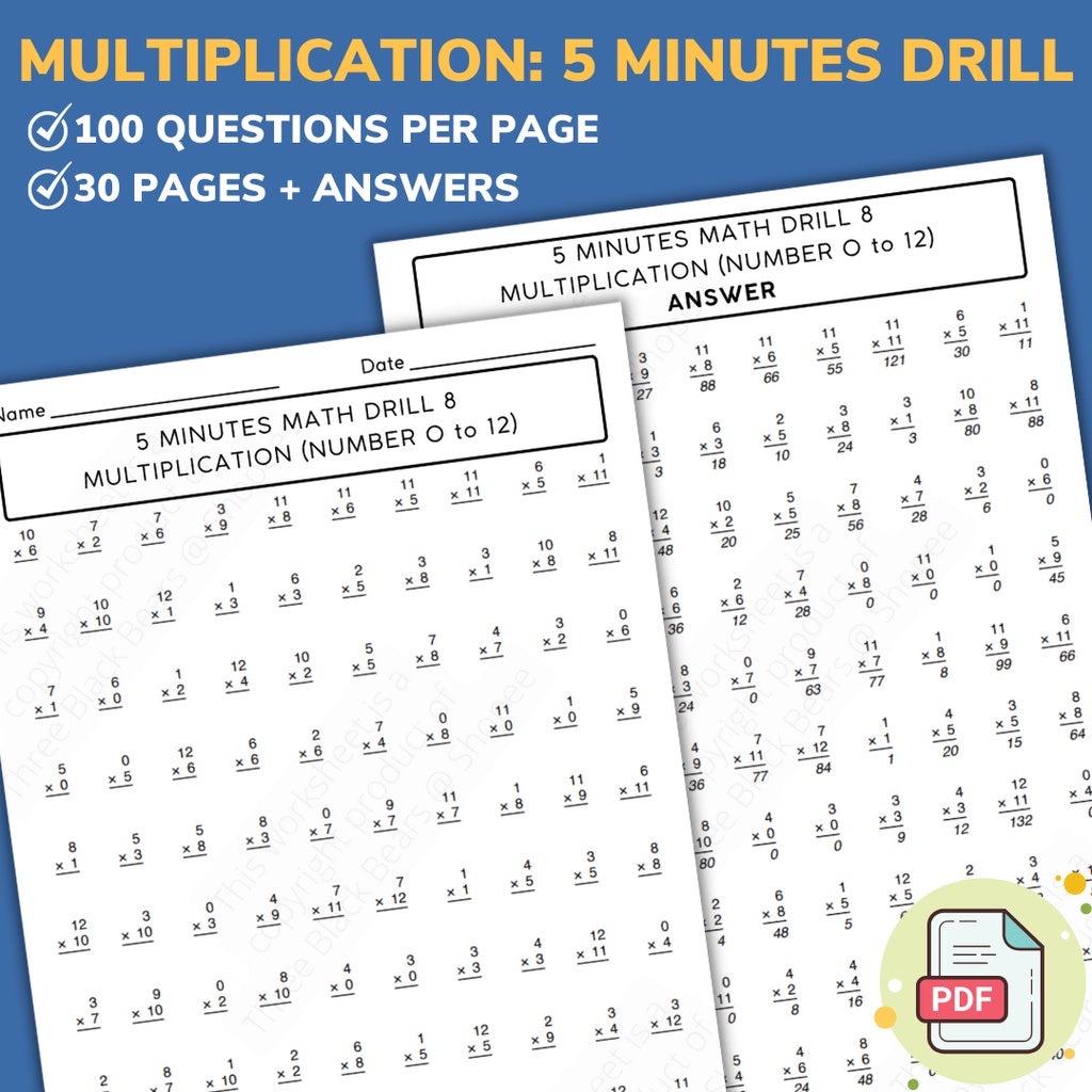 Printable Mathematics Drill Worksheets | 3000 Questions + Answers ...