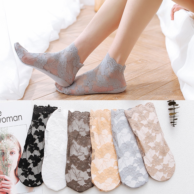 1 Pair Female Elegant Trendy Short Socks Breathable Cotton Boat Socks ...