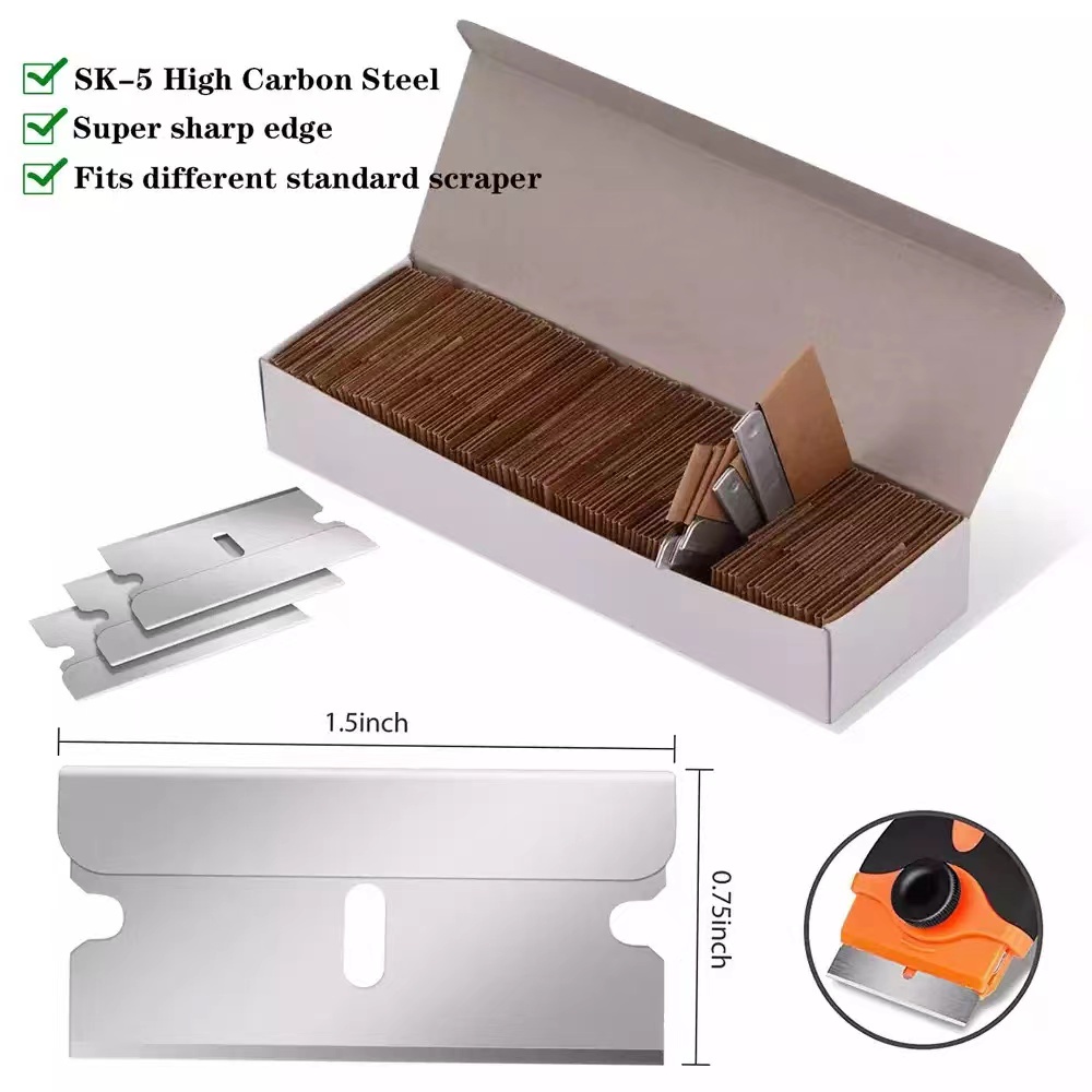 100pcs Razor Blade Scraper Metal Glass Glue Cleaner Remover Knife ...