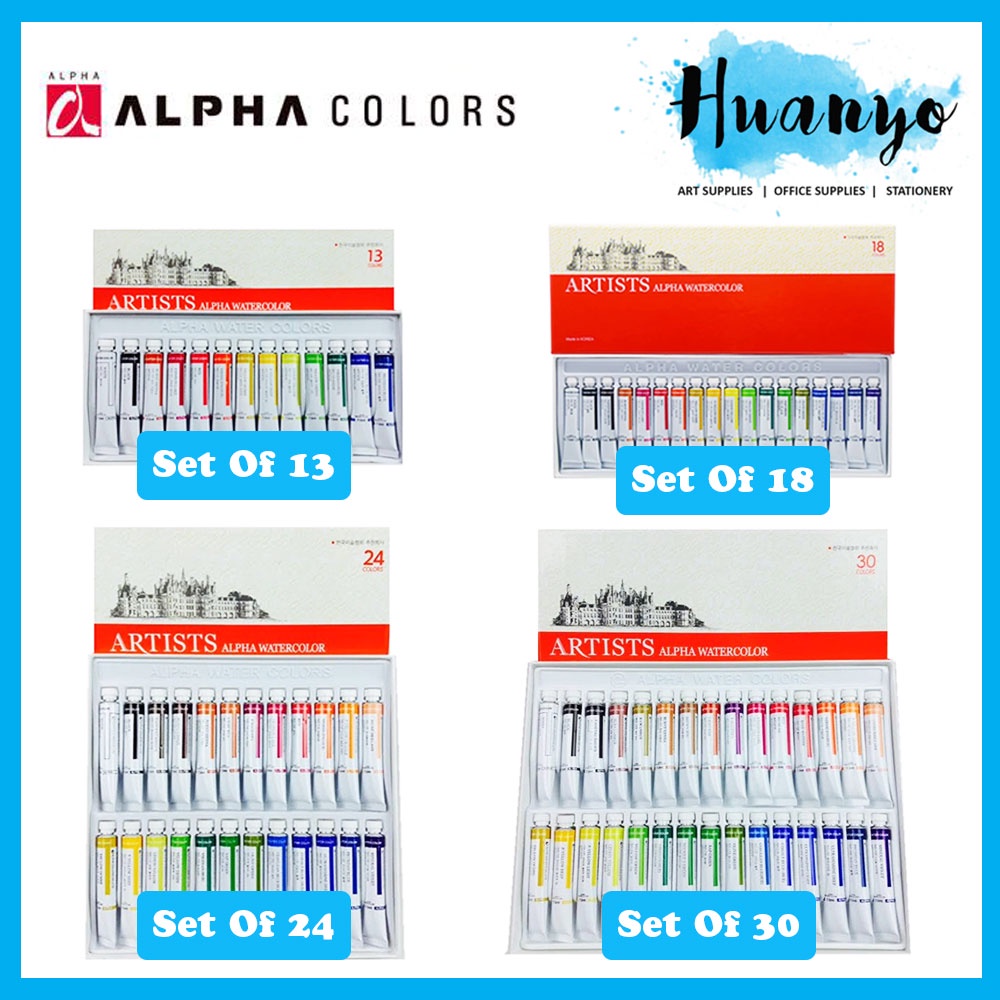 Alpha Artists' Water Colour 13 / 18 / 24 / 30 Colors Set For Artist ...
