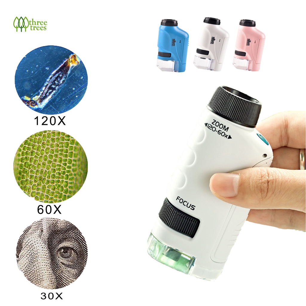 60x-120x LED Lighted Pocket Microscope Handheld Microscope Battery ...