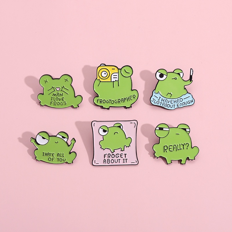 Cute Funny Gesture Frog Brooches Animal Enamel Pin Denim Lapel Pin ...