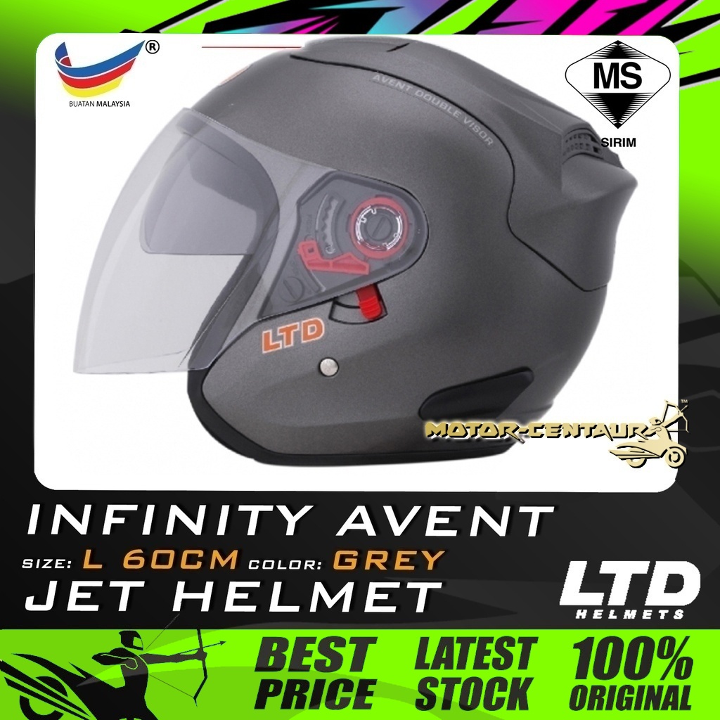 TOPI KELEDAR LTD HELMET INFINITY AVENT DOUBLE VISORS METALLIC GREY SIZE ...