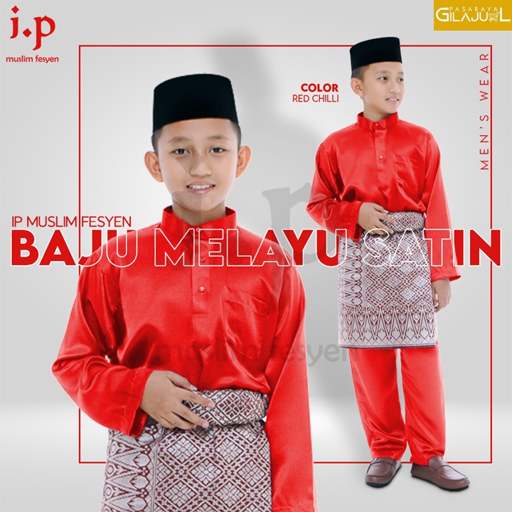 𝐈.𝐏 𝐌𝐮𝐬𝐥𝐢𝐦 𝟐𝟎𝟐𝟑 BAJU MELAYU SATIN PASANG BUDAK - RED CHILI | Shopee ...