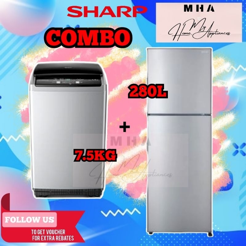 COMBO SHARP SJ285MSS REFRIGERATOR 280L WASHING MACHINE 7.5KG ES721X - 7 ...
