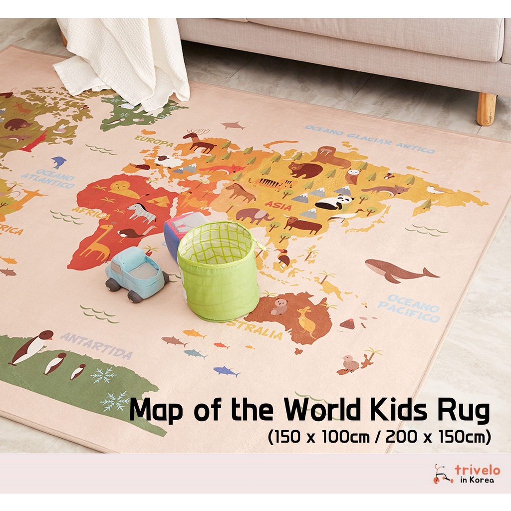 Map of the World Kids Rug 150*100 / 200*150cm, Made in Korea Kids rug ...