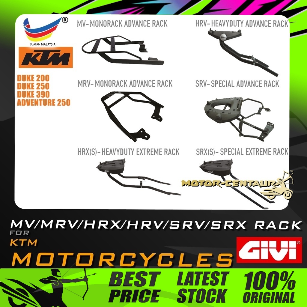 MONORACK GIVI (ZR/SRV/J RACK) FOR ALL KTM MOTORCYCLES DUKE, ADVENTURE ...