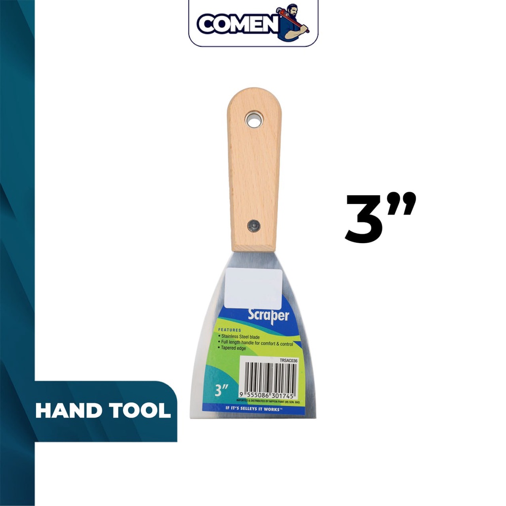 SELLEYS Wood Handle Stainless Steel Scraper 3 Inch Wall Plastering ...