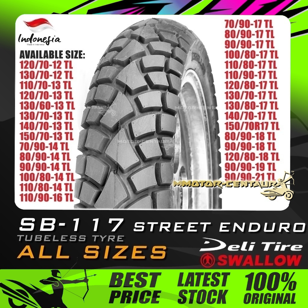 TAYAR MOTOSIKAL SWALLOW/DELI SB117 SB-117 STREET ENDURO TYRE 60,70,80 ...
