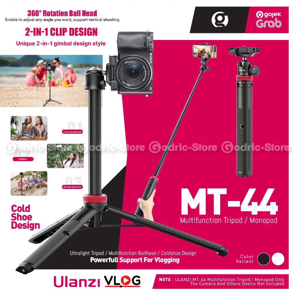 ULANZI MT-44 Extendable Tripod 100cm with Cold Shoe & 2in1 Clip Holder ...