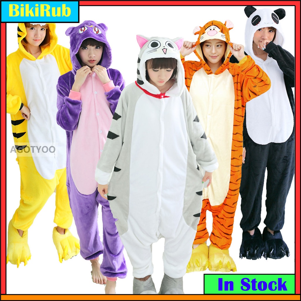 Adults Cartoon Cheese Cat Onesies Women Flannel Long Sleeve Pajamas ...