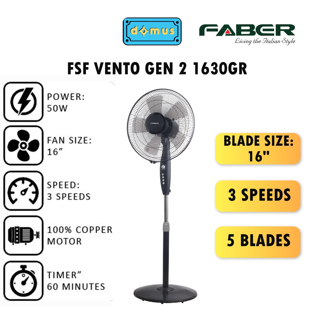 Faber 16 Inch Stand Fan 5 Blades Kipas Angin Berdiri Murah Berkualiti ...
