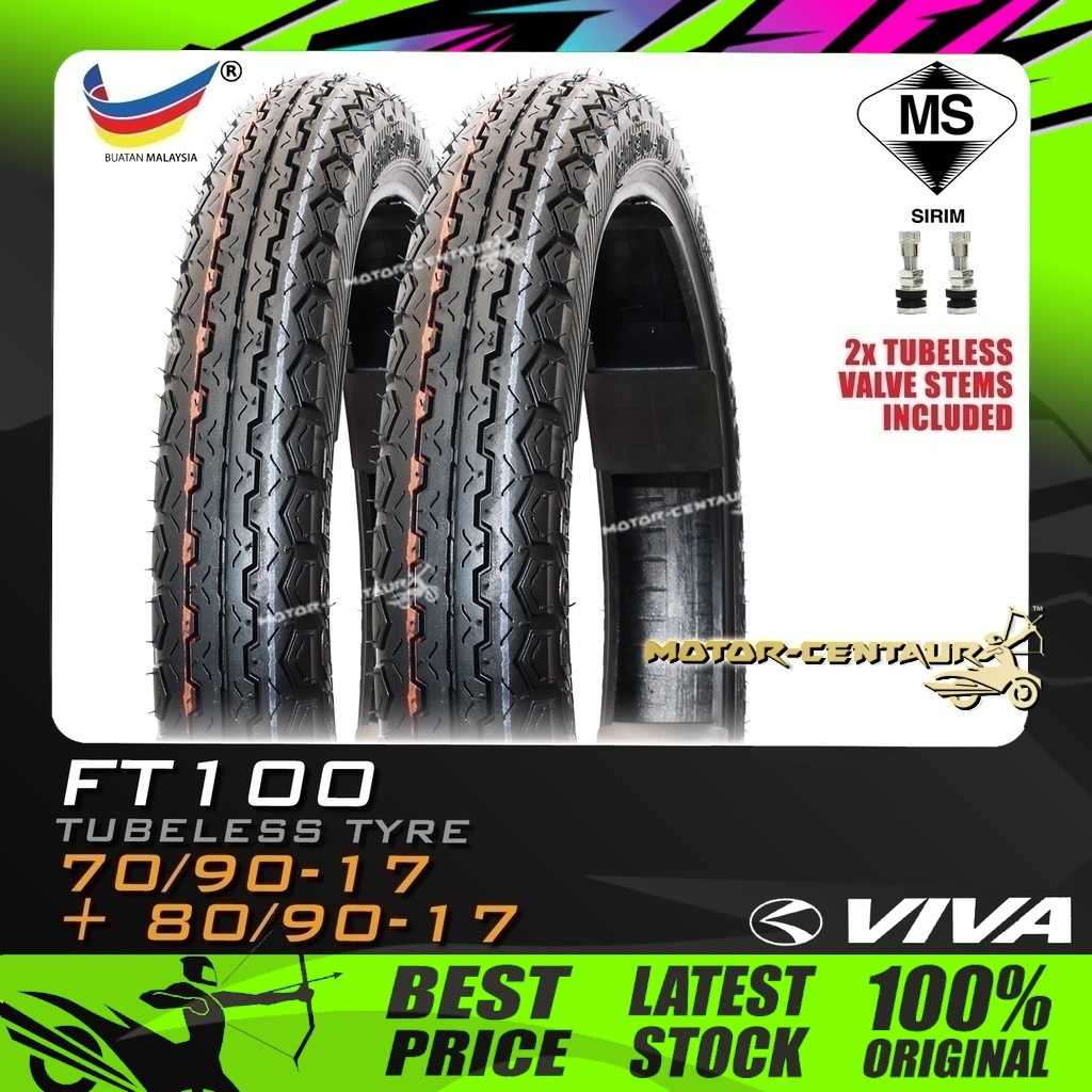 TAYAR KOMBO VIVA SUPER HEAVY DUTY TUBELESS TYRE FT100-SHD 70/90-17 + 80 ...
