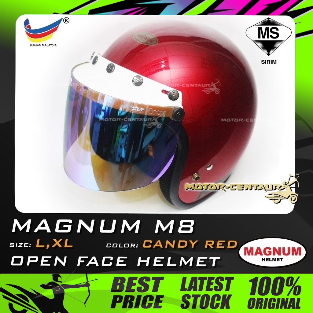 TOPI KELEDAR MAGNUM HELMET M8 CANDY RED SIZE: L 60CM, XL 62CM SIRIM ...