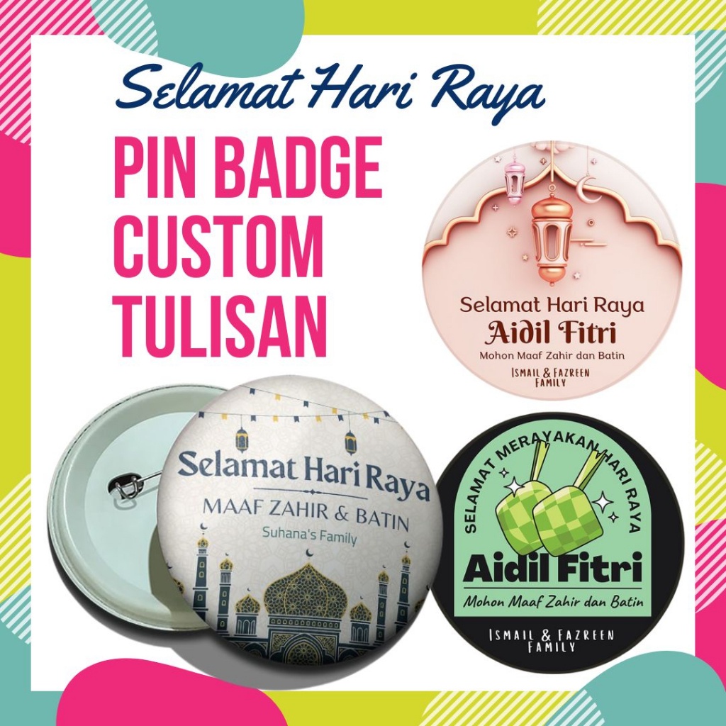 RAYA CUSTOM TULISAN PIN BADGE Hadiah Free Gift Selamat Hari Raya Tetamu ...