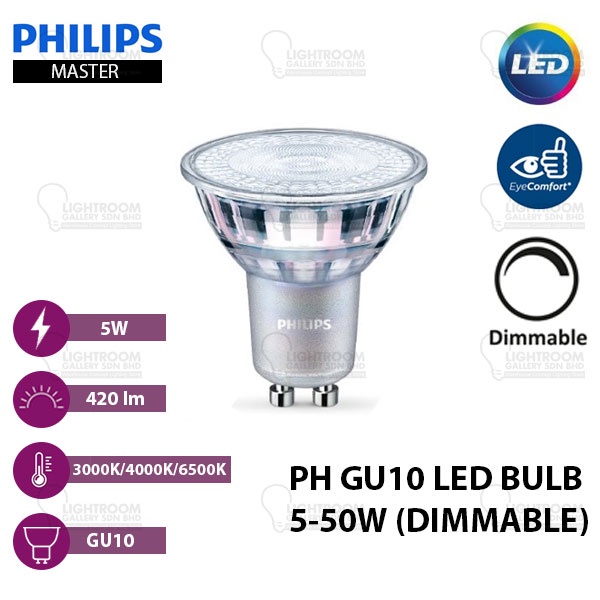 PHILIPS LED BULB GU10 5-50W MASTER 940 / 927 36D DIMMABLE | Shopee Malaysia