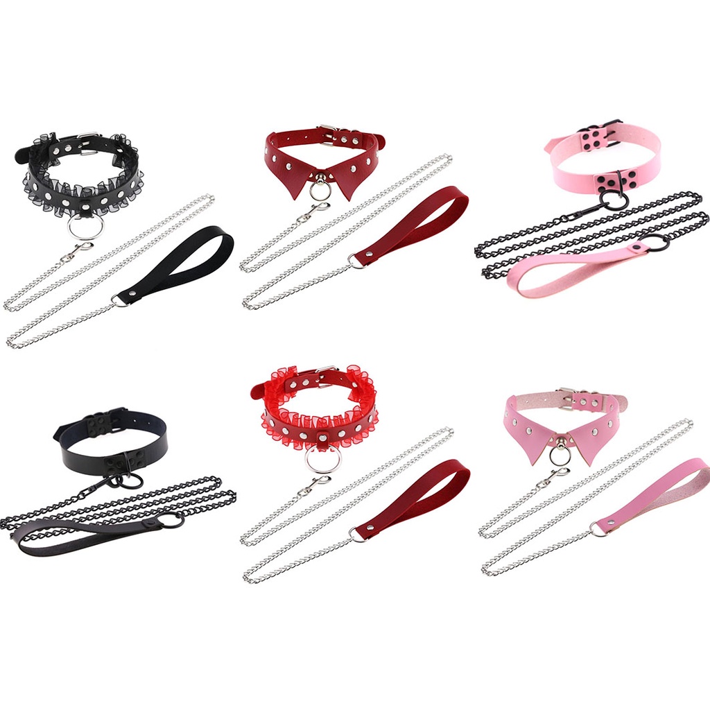 New Trendy Personality PU Leather Collar Lace Bell Choker Gothic Punk ...