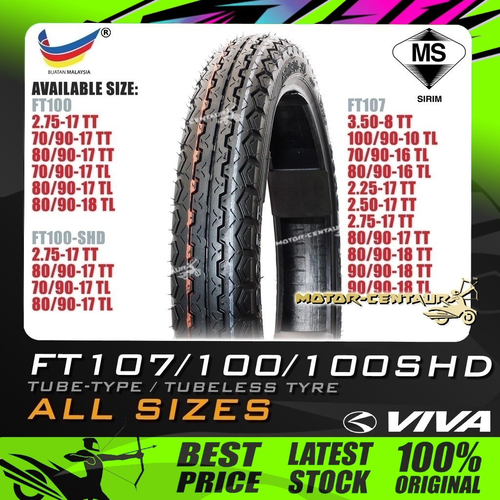 TAYAR MOTORSIKAL VIVA FT100 FT107 TYRE 2.25,225,2.50,250,3.50,350,2.75 ...